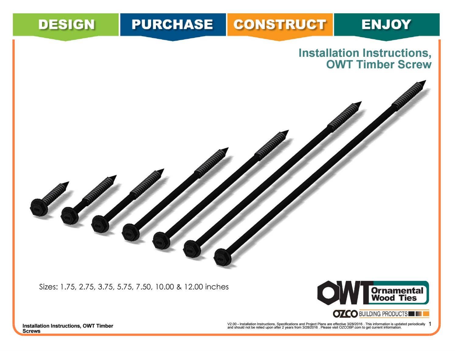 56625-48 OWT Timber Screws - Installation Instructions by OZCO Building ...