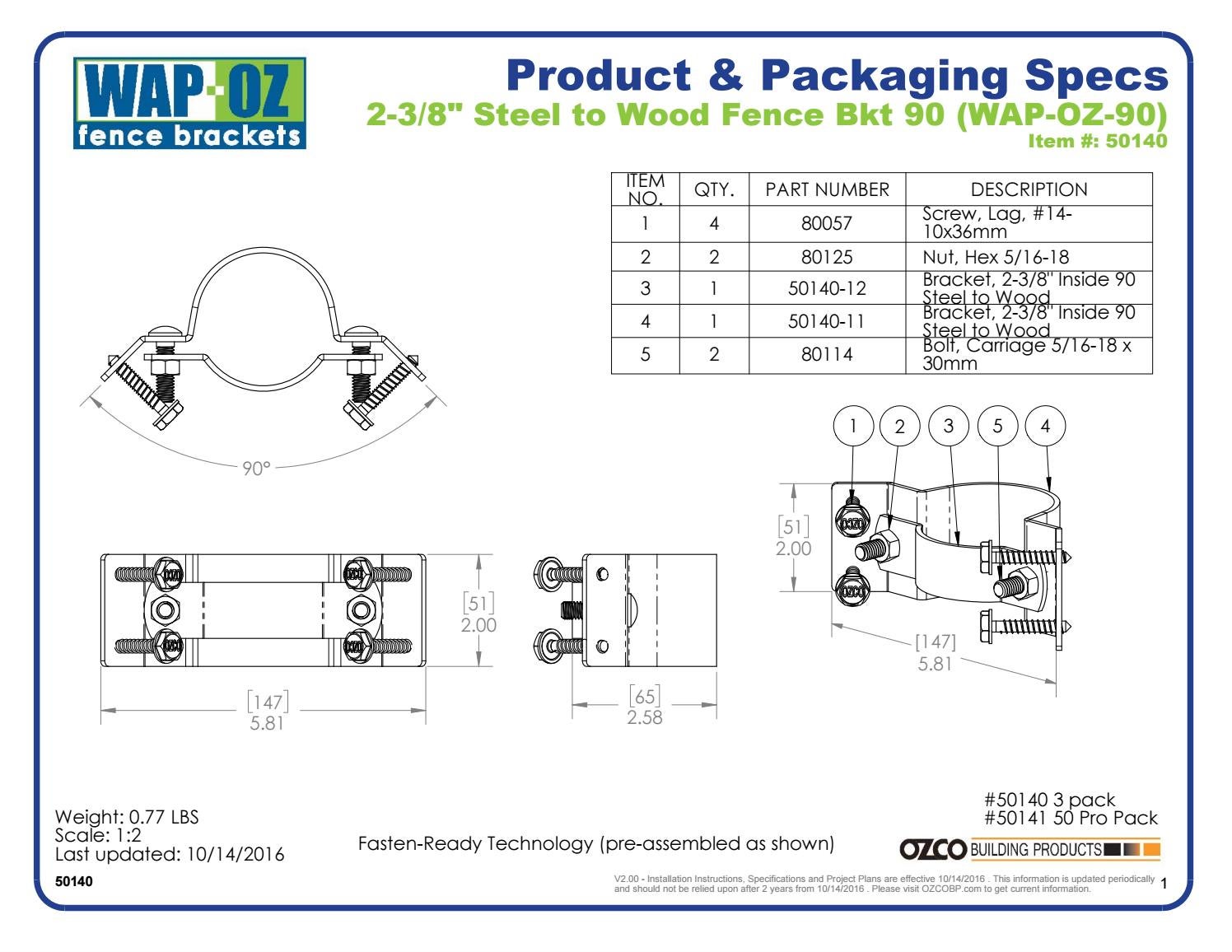 2⅜″ Steel To Wood Bracket 90° (50140) WAP-238-90 by OZCO Building ...