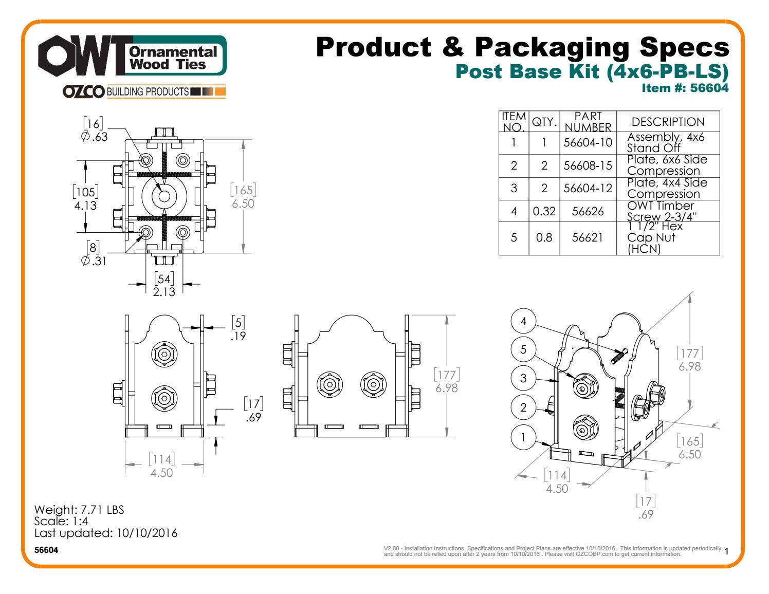 4"x6" Post Base Kit Laredo Sunset (56604) 4X6-PB-LS by OZCO Building ...