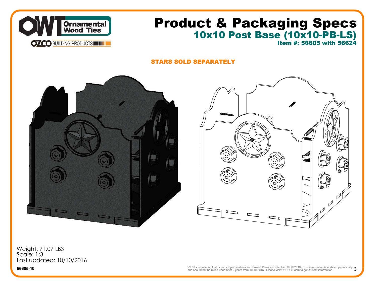 10"x10" Post Base Kit Laredo Sunset (56605) 10x10-PB-LS by OZCO ...
