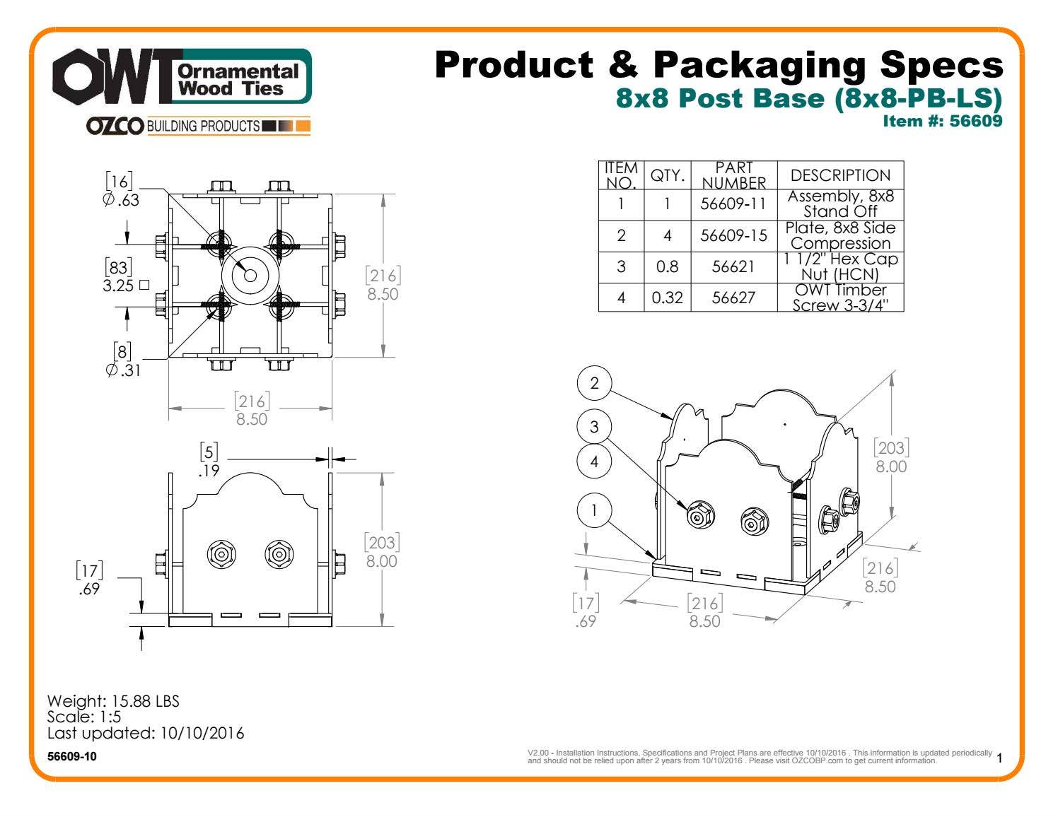 8"x8" Post Base Kit Laredo Sunset (56609) 8X8-PB-LS by OZCO Building ...