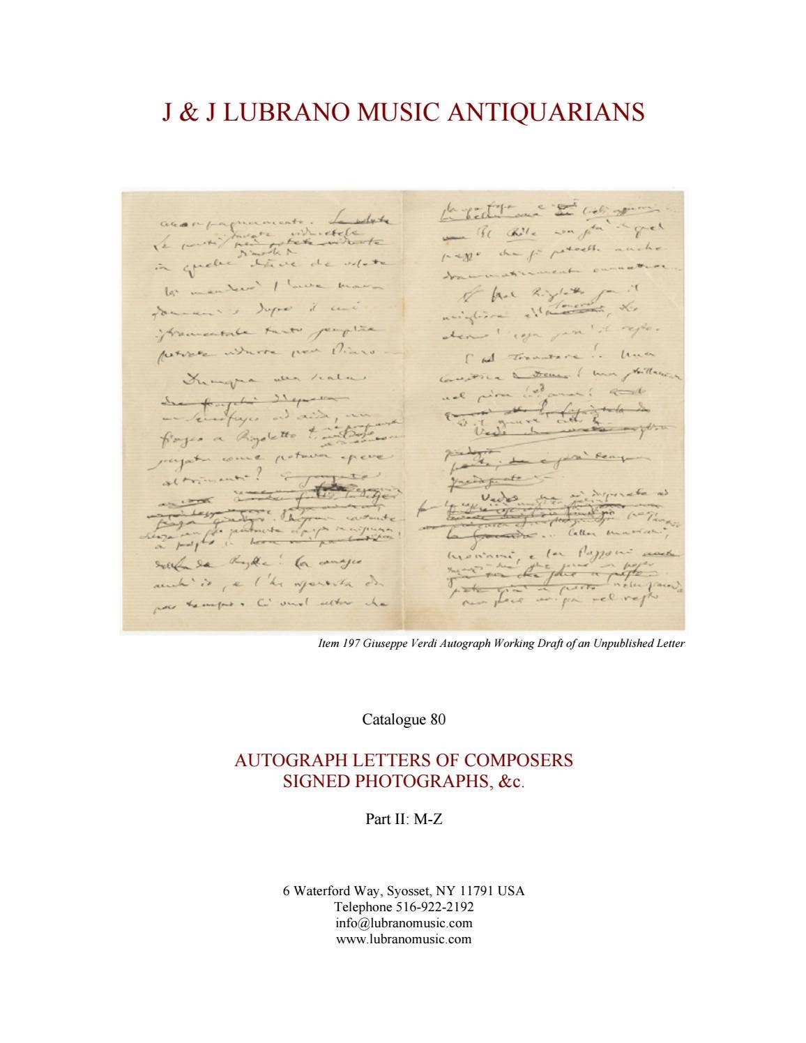 Catalogue 80 - AUTOGRAPH LETTERS OF COMPOSERS, SIGNED PHOTOGRAPHS, &c ...