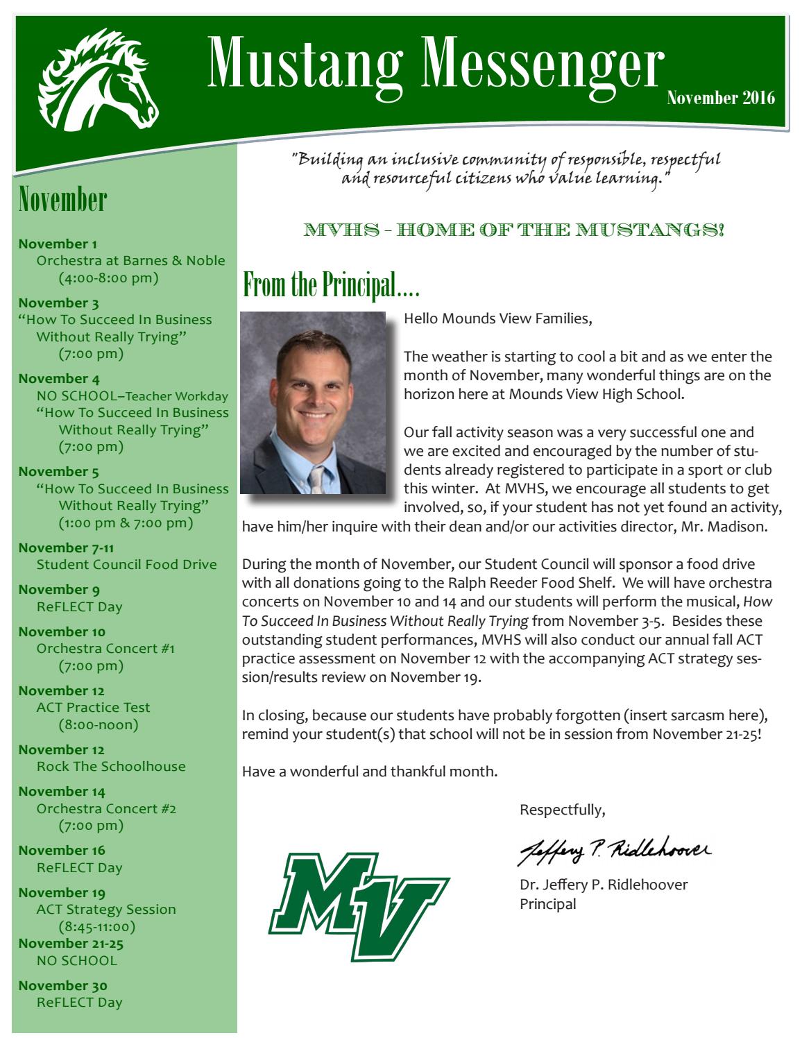 MVHS Mustang Messenger - November 2016 by Mounds View Public Schools ...