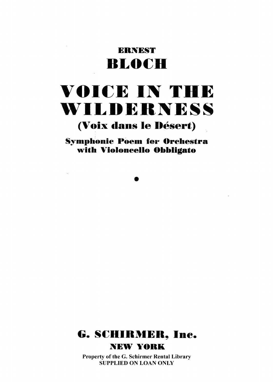 Bloch VOICE IN THE WILDERNESS by ScoresOnDemand - Issuu