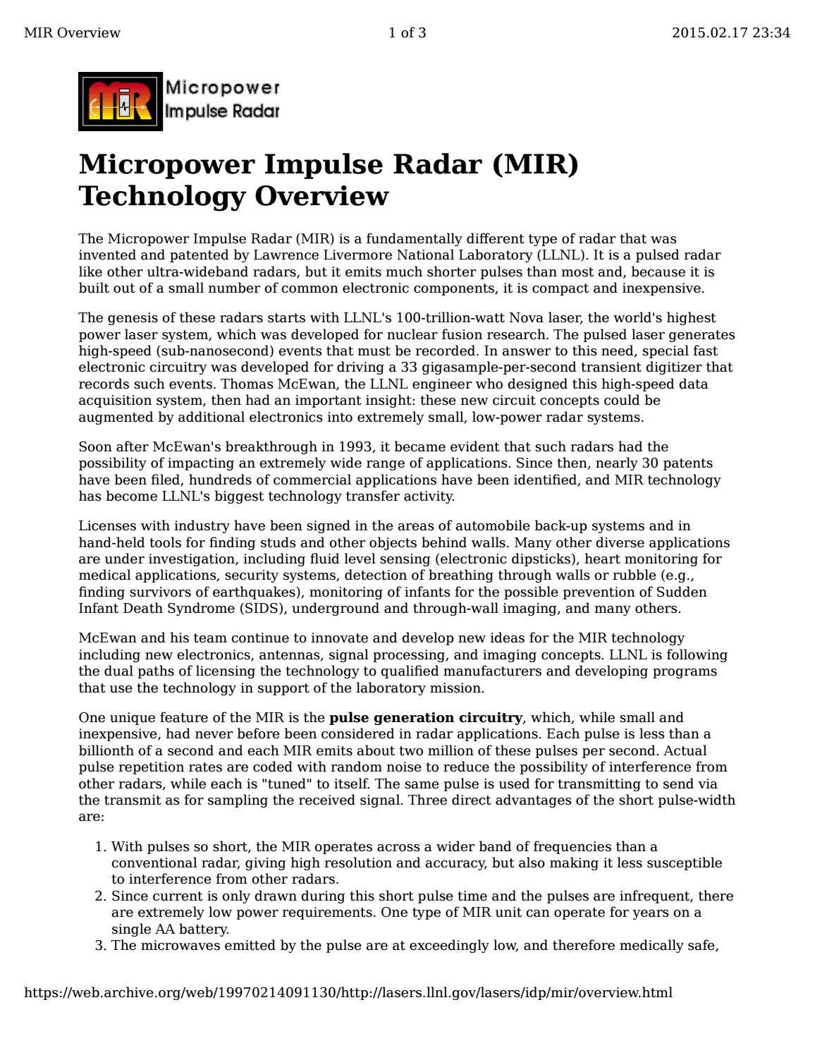 Micropower Impulse Radar (MIR) Technology Overview by ARIO - Issuu