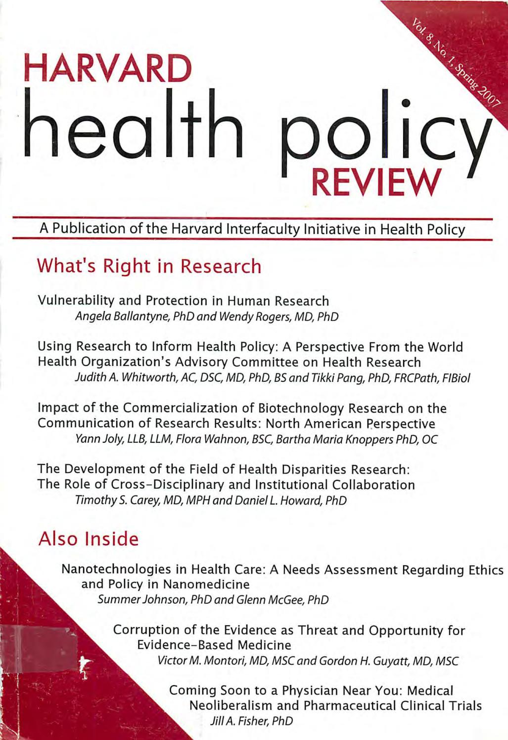 HHPR Spring 2007 Issue by Harvard Health Policy Review - Issuu