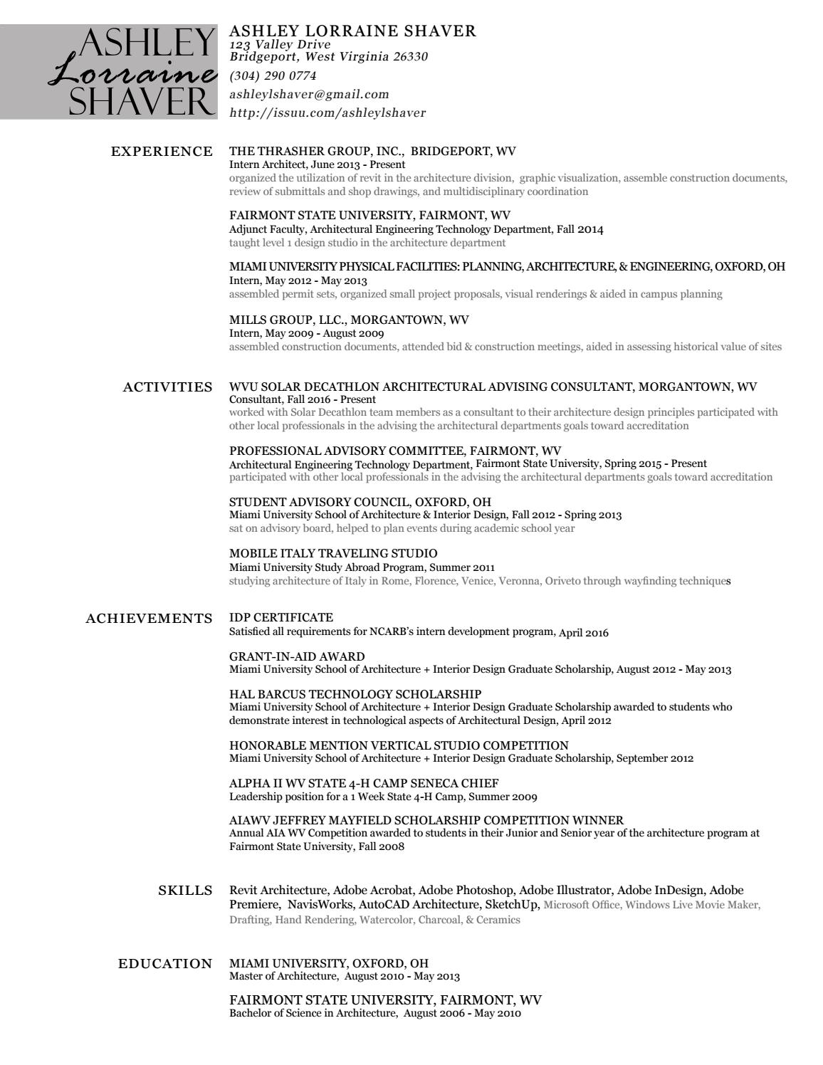 Ashley Shaver Resume 2016 by Ashley Shaver - Issuu