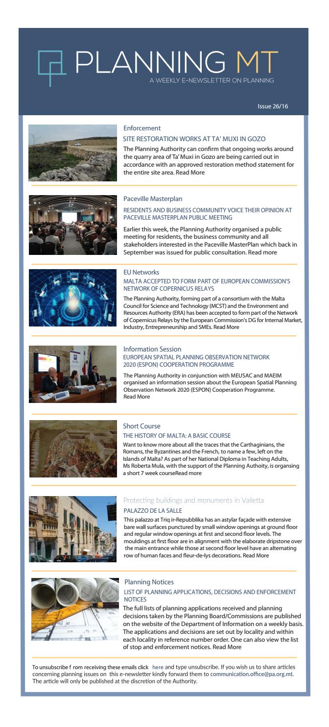 Planning MT Newsletter 26/16 by Planning Authority - Issuu
