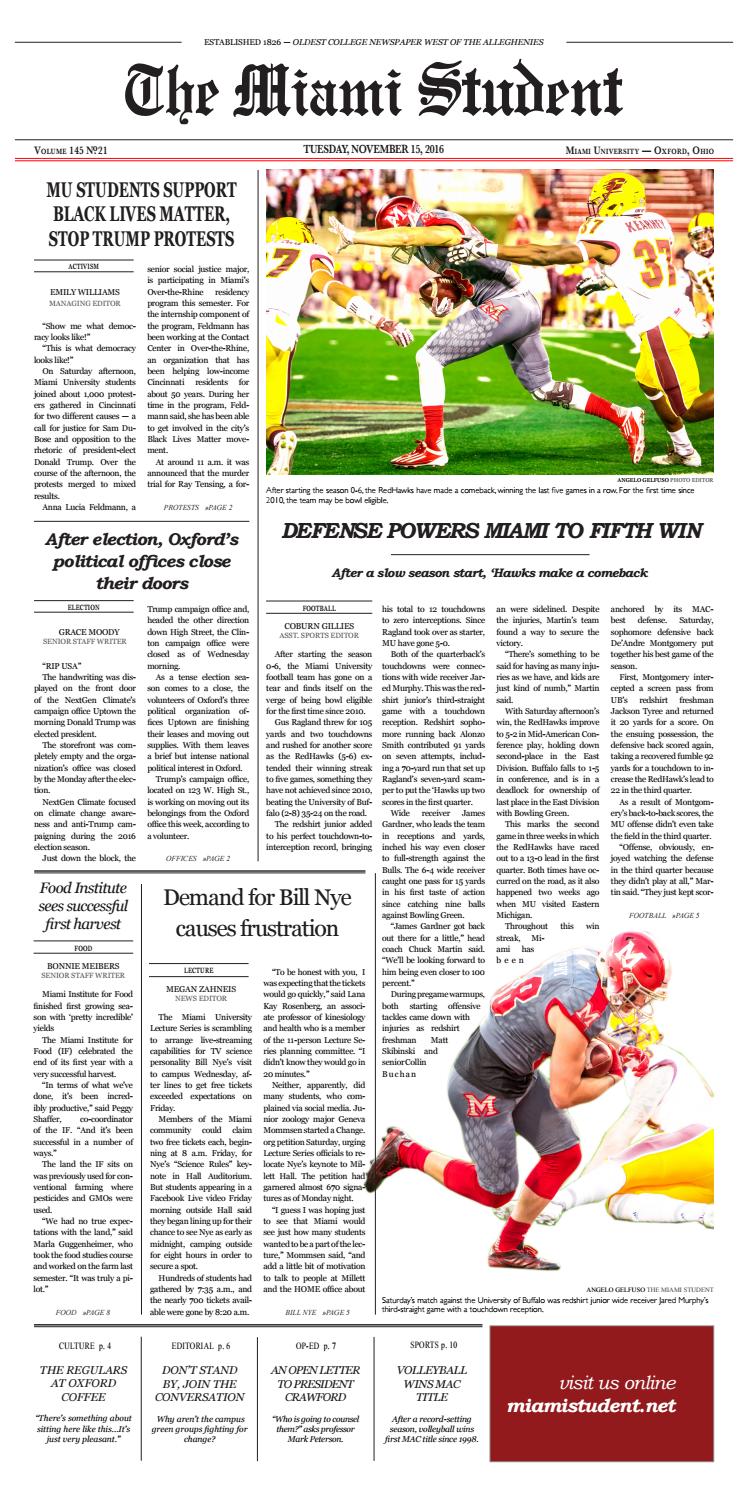 November 15, 2016 | The Miami Student by The Miami Student - Issuu