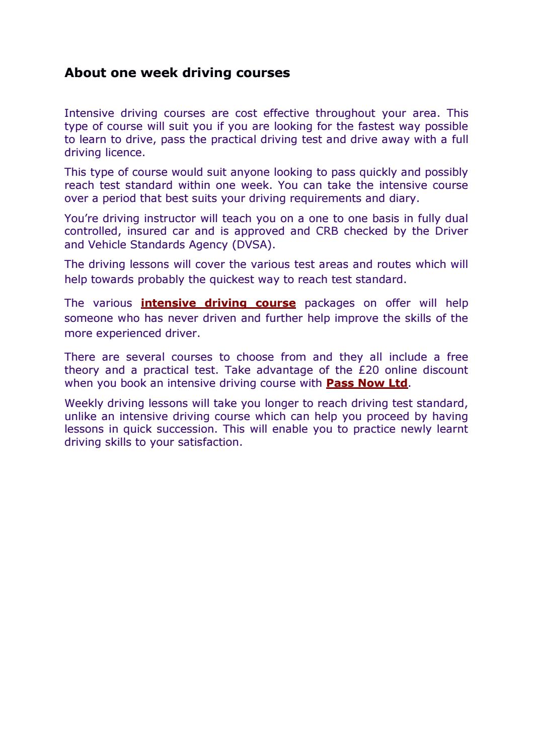About one week driving courses by Pass Now - Issuu