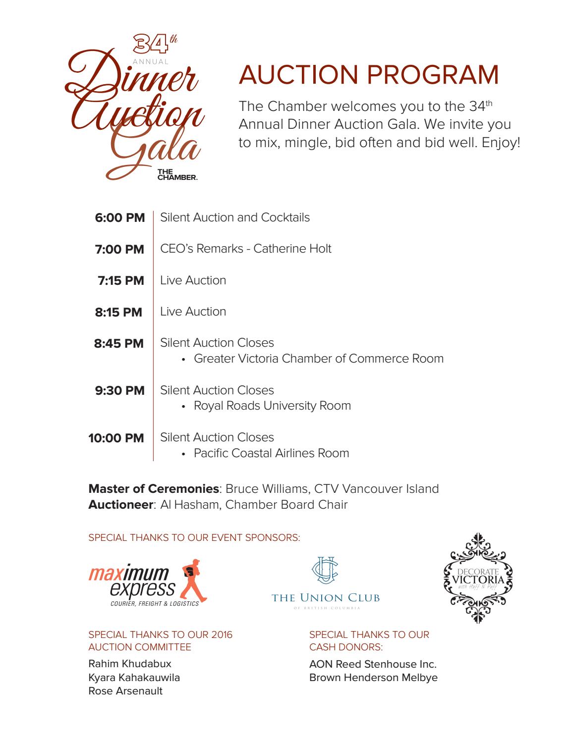 34th Annual Dinner Auction Gala Program By Greater Victoria Chamber Of 