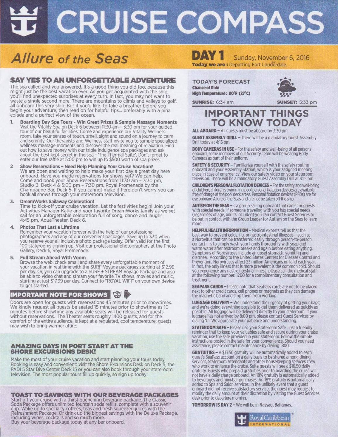 Allure of the Seas 7-night Eastern Caribbean cruise compass - November ...