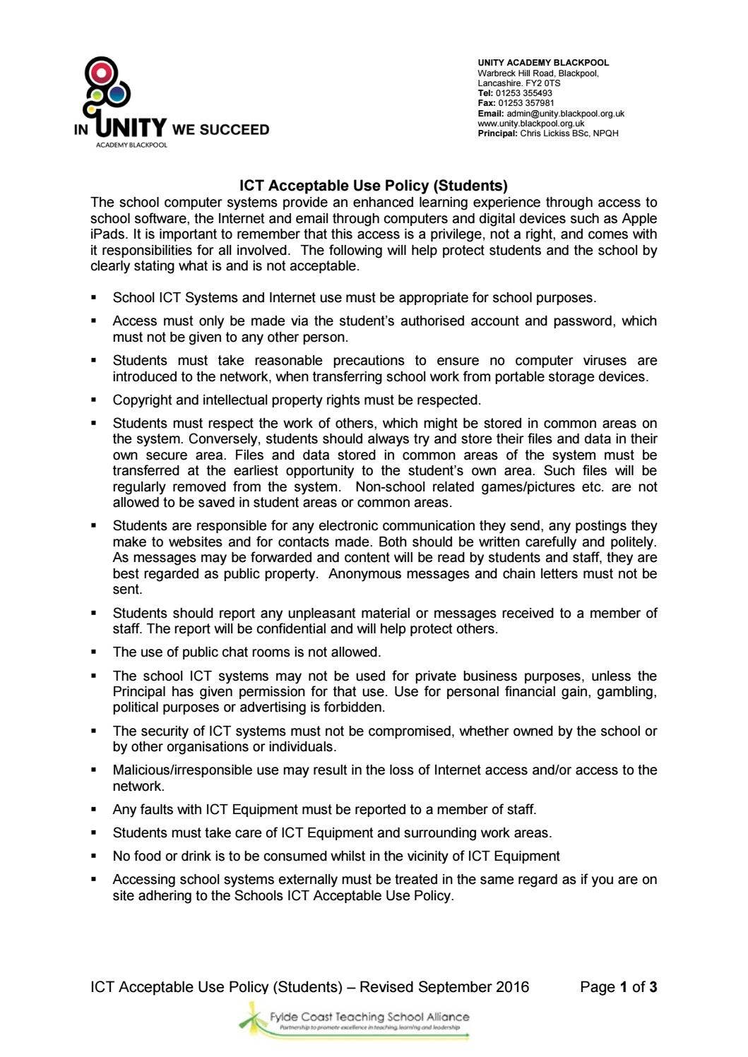 ICT Acceptable Use Policy (Students) by Schudio - Issuu