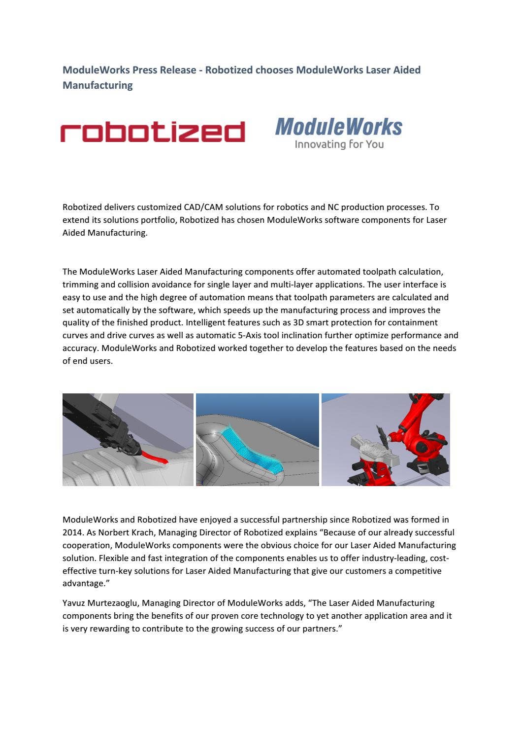 ModuleWorks Press Release - Robotized chooses ModuleWorks Laser Aided ...