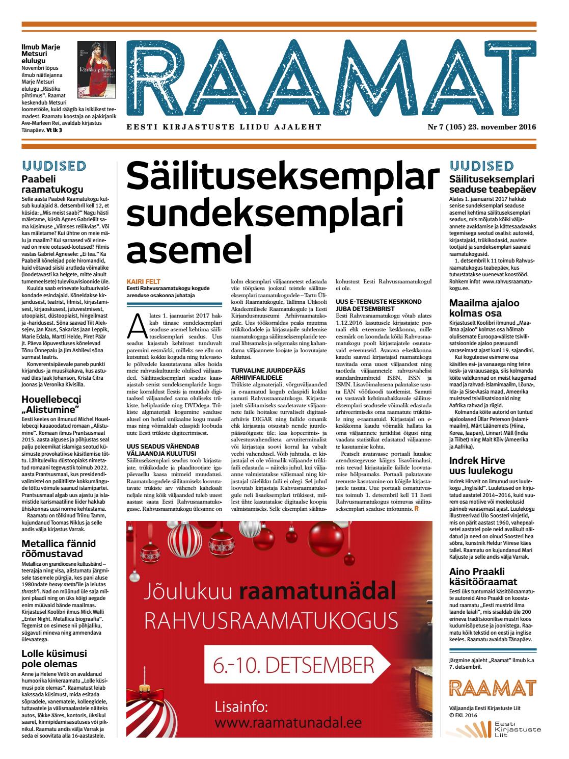 Ajaleht Raamat nr 105 (november 2016) by Kaidi Urmet - Issuu