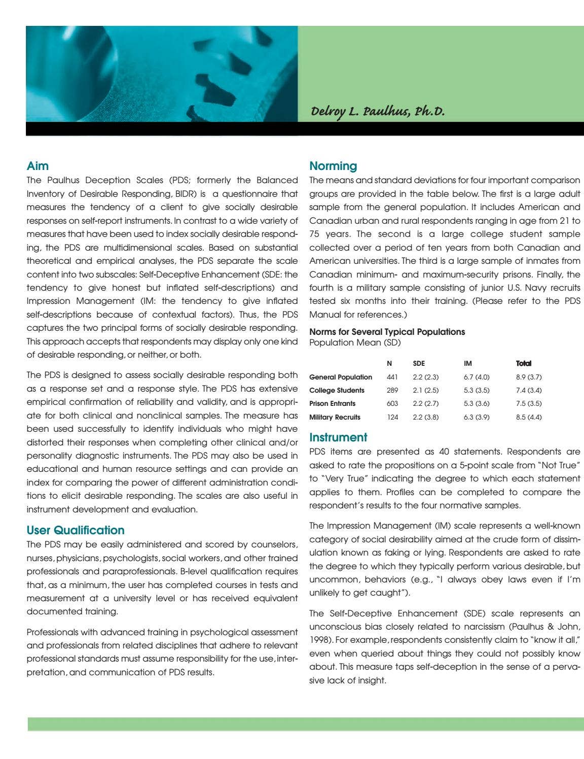 Paulhus Deception Scales by MHS Assessments - Issuu