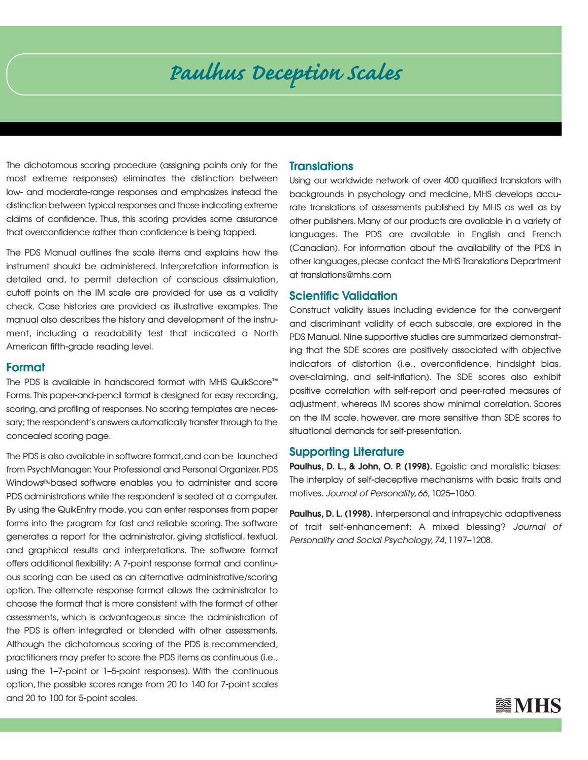 Paulhus Deception Scales by MHS Assessments - Issuu