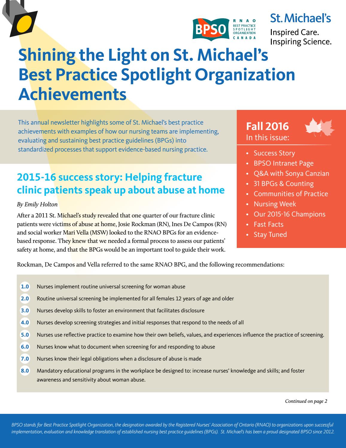 Shining the light on St. Michael's Best Practice Spotlight Organization ...