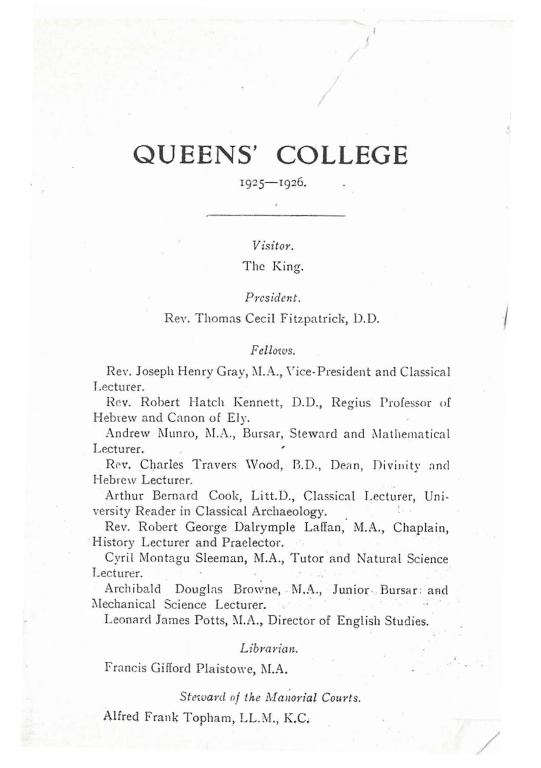 The Record 1925-26 by Queens' College - Issuu