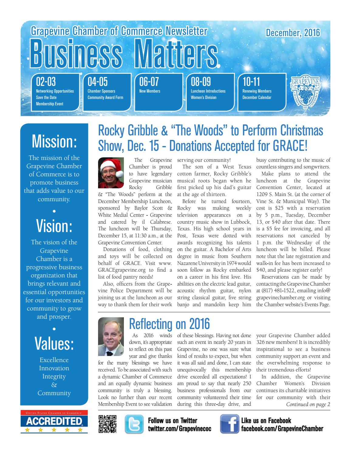 December 2016 Monthly Newsletter - Business Matters by Grapevine ...