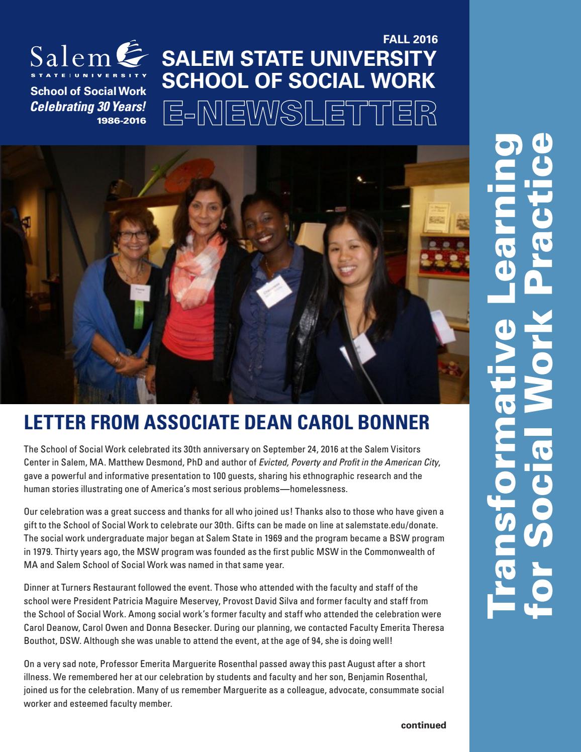 Salem State University School of Social Work Newsletter Fall 2016 by ...