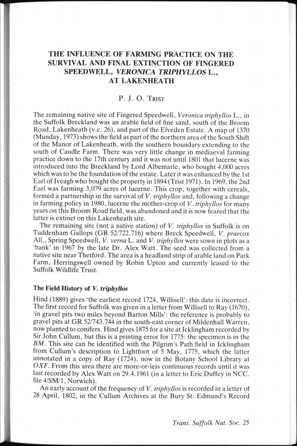 Influence of farming practice on the survival of Fingered Speedwell ...
