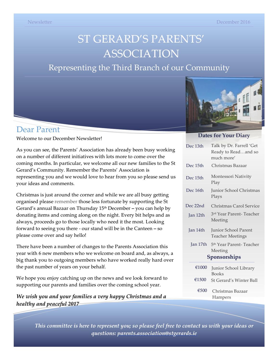 Parents' Association December Newsletter 2016 by St Gerard's School - Issuu