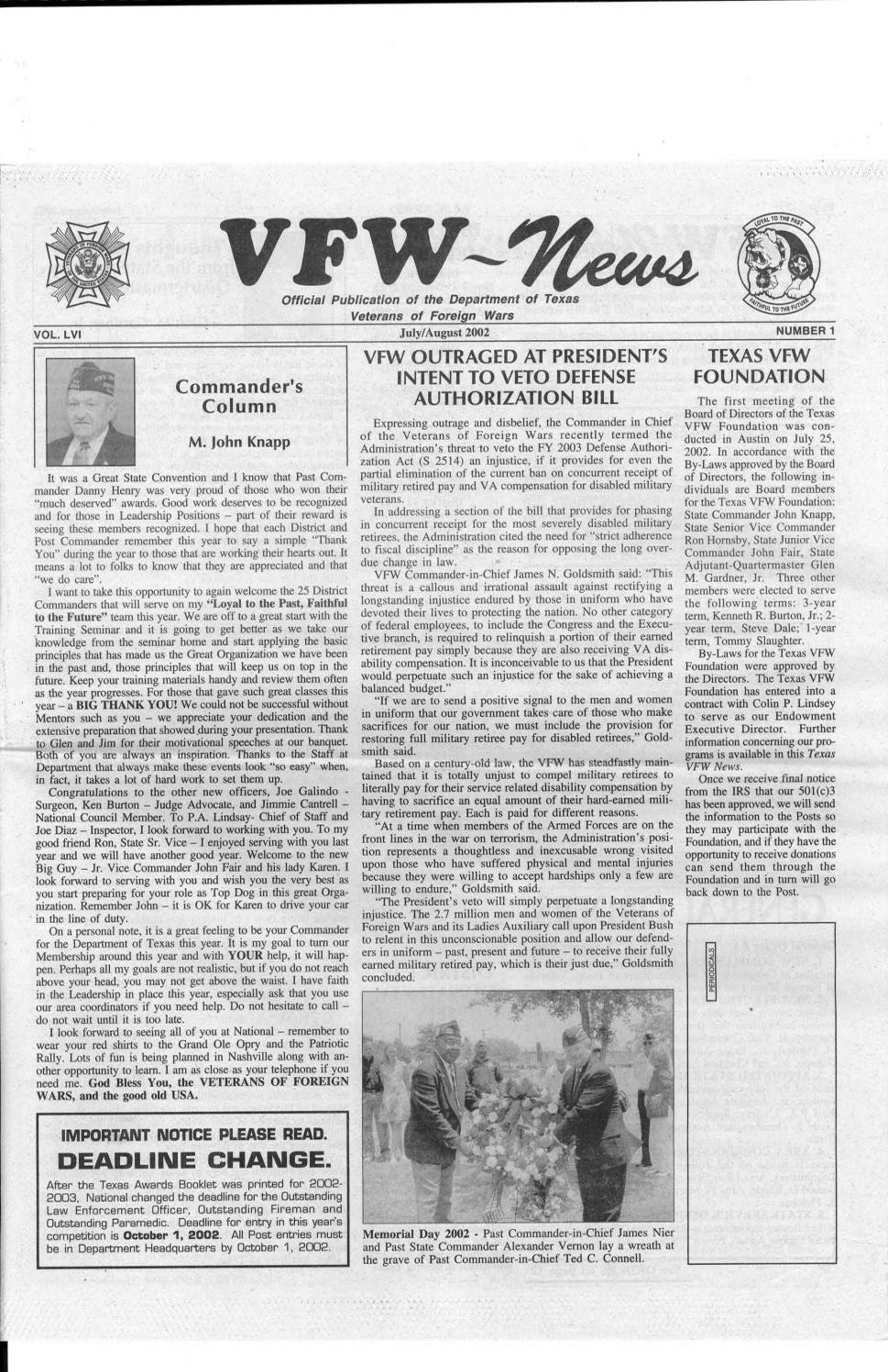 Texas VFW News | 2002 July-August by Texas VFW - Issuu