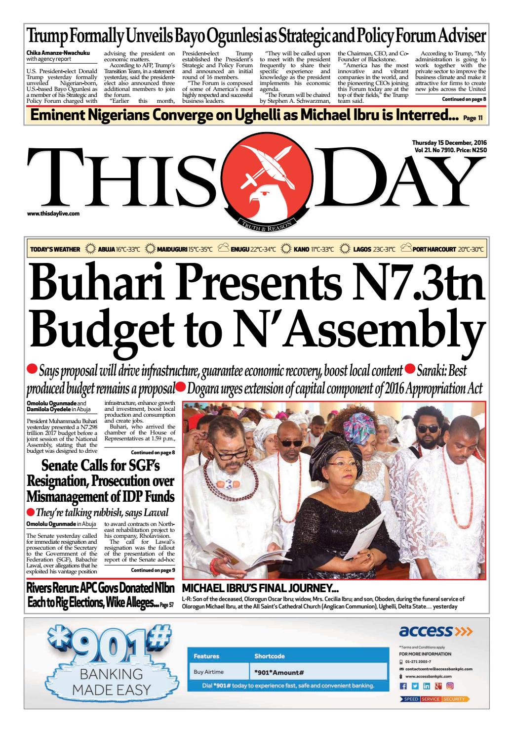 Thursday 15th December 2016 by THISDAY Newspapers Ltd - Issuu