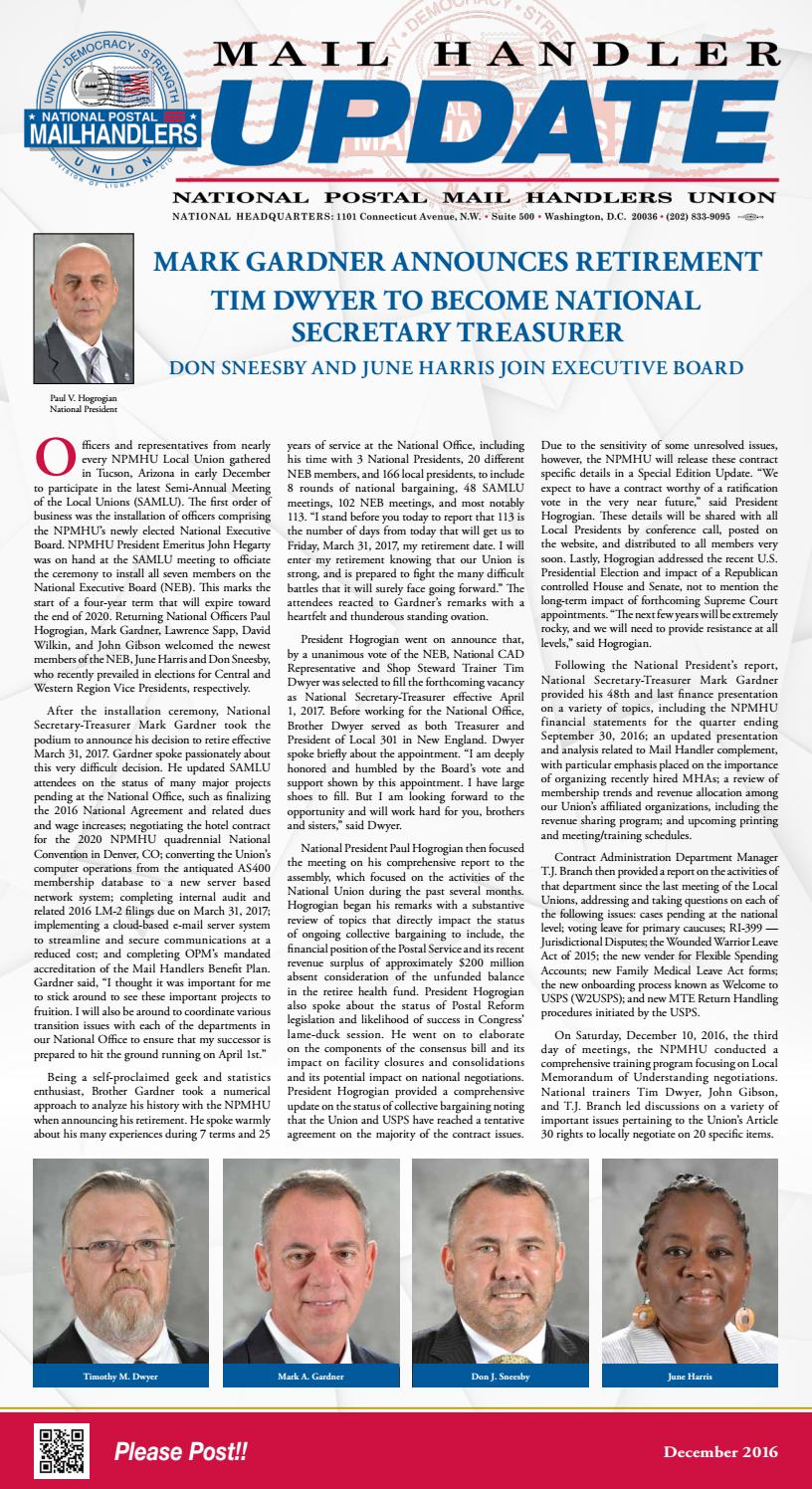 December 2016 Mail Handler Update by National Postal Mail Handlers ...