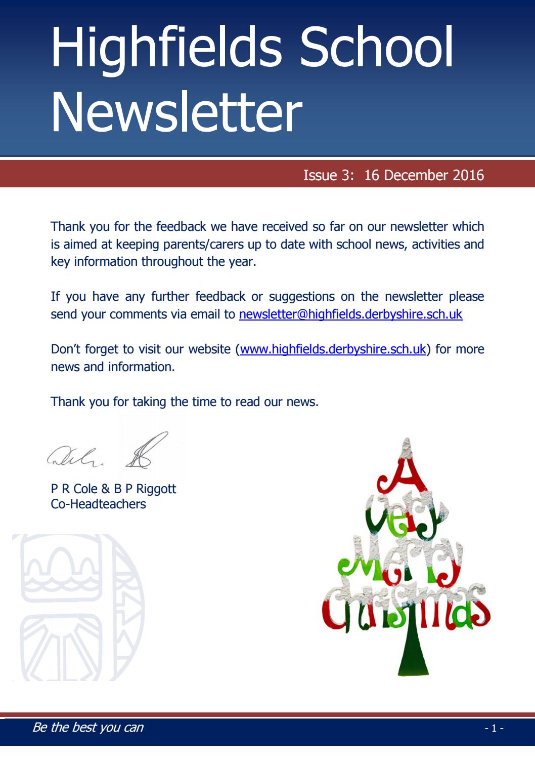 Highfields Newsletter Issue 3 by Highfields School - Issuu