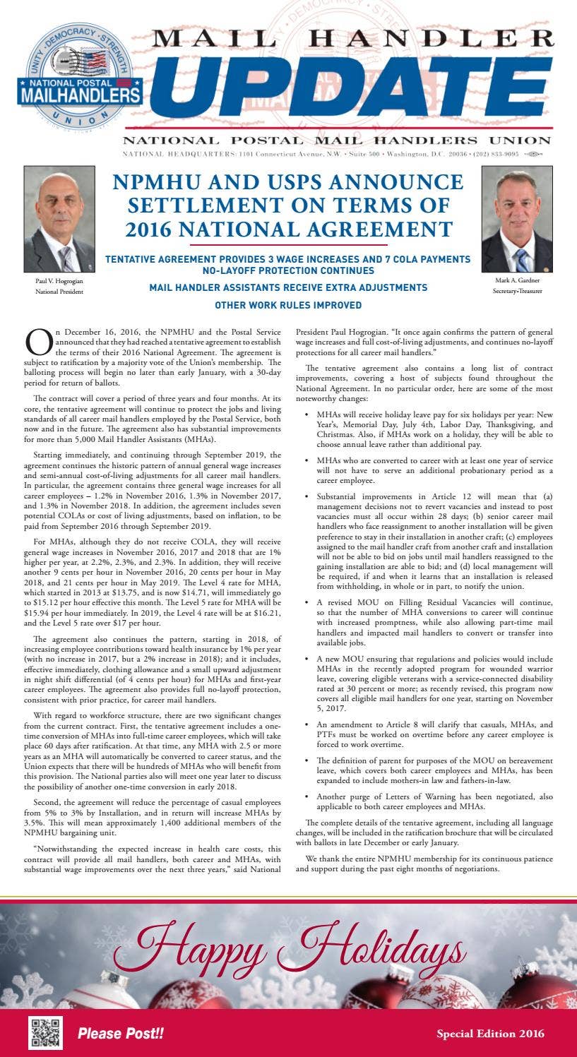 Special Edition 2016 Mail Handler Bargaining Update by National Postal ...