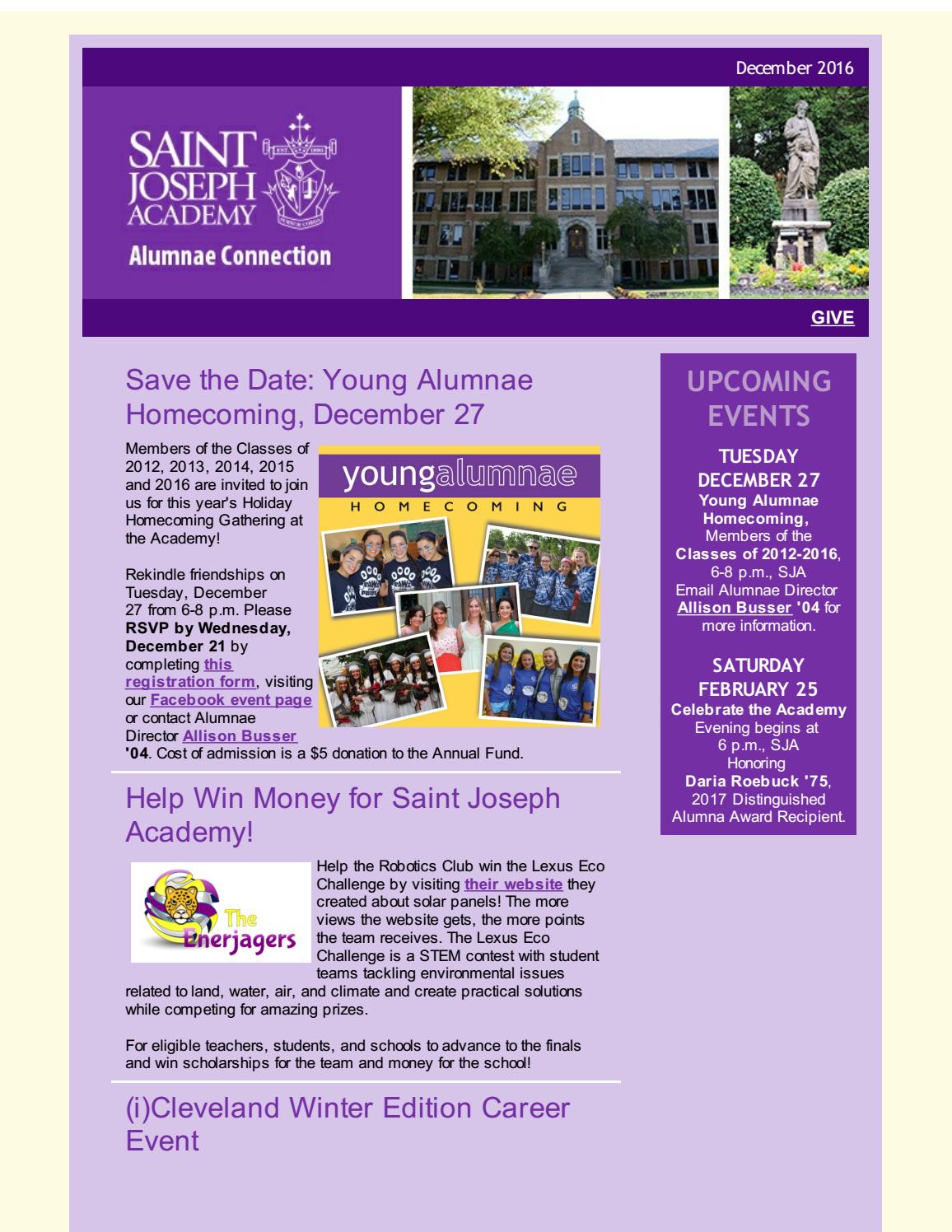 Alumnae Connection December 2016 by Saint Joseph Admin - Issuu