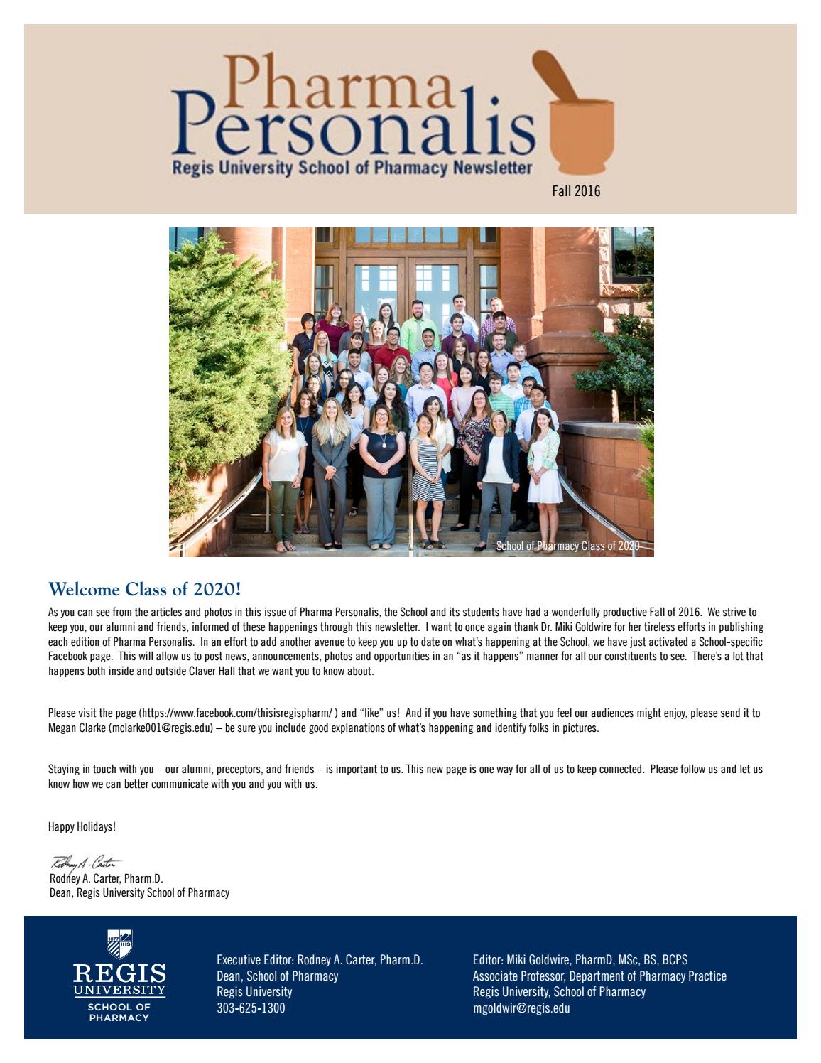 Rhc16025 2016 fall pharmacy newsletter final by Regis University - Issuu
