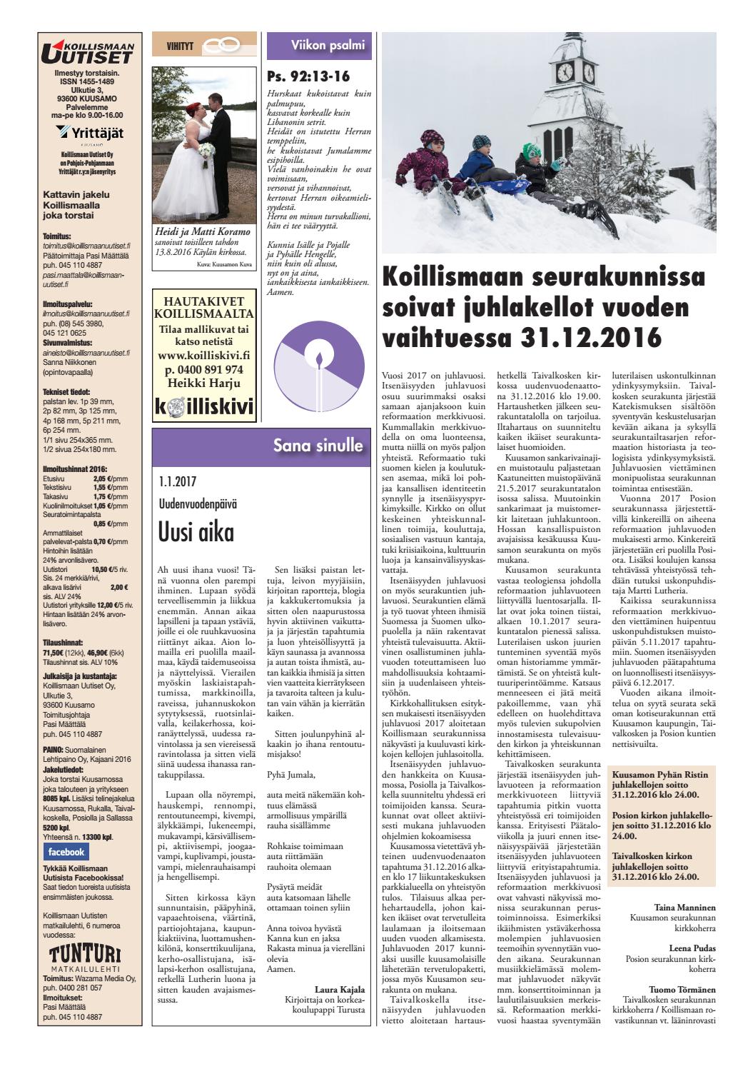 Koillismaan uutiset 52 2016 by Koillismaan Uutiset Oy - Issuu
