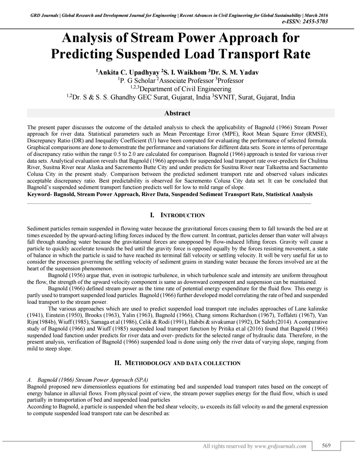 Analysis of Stream Power Approach for Predicting Suspended Load ...