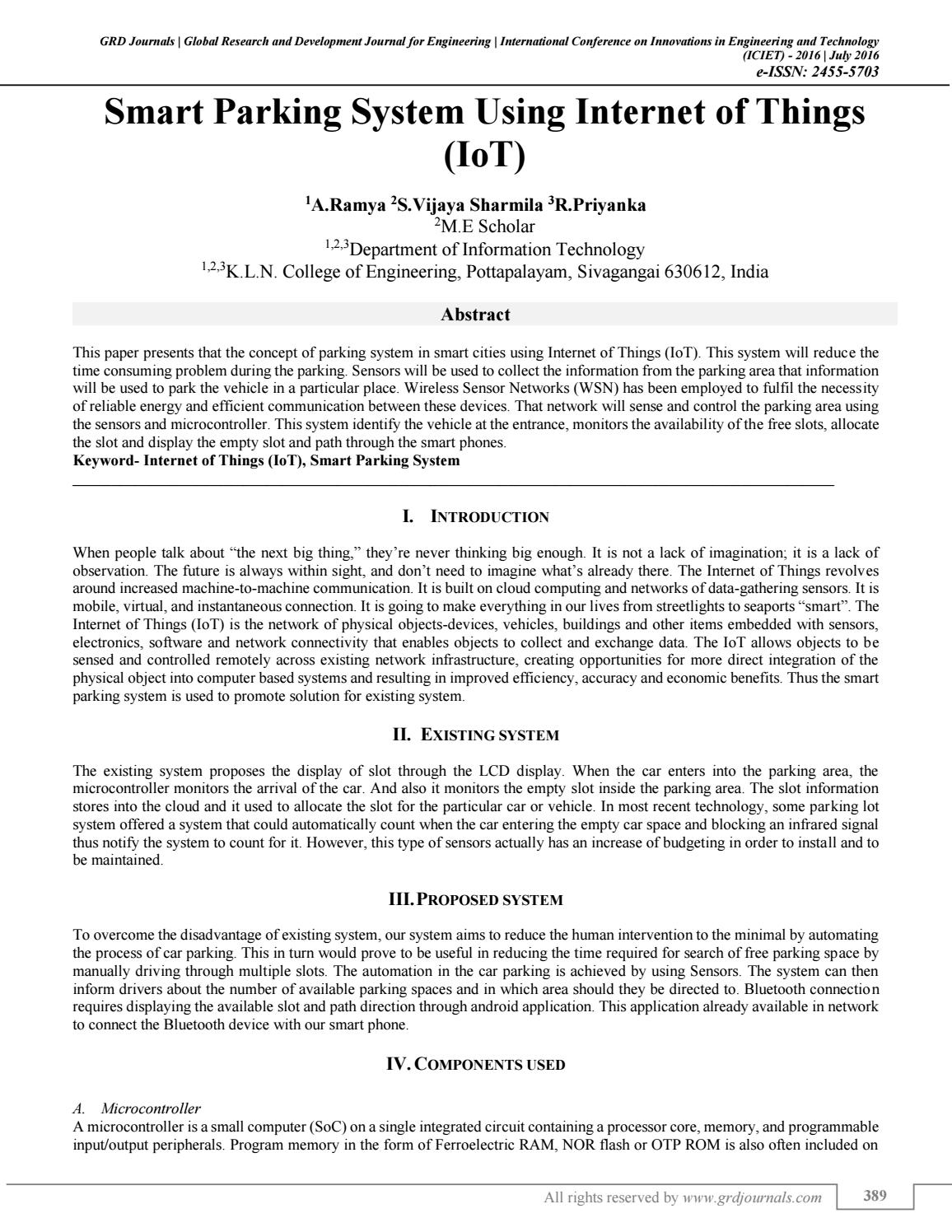 SMART PARKING SYSTEM USING INTERNET of THINGS (IoT) by GRD Journals - Issuu