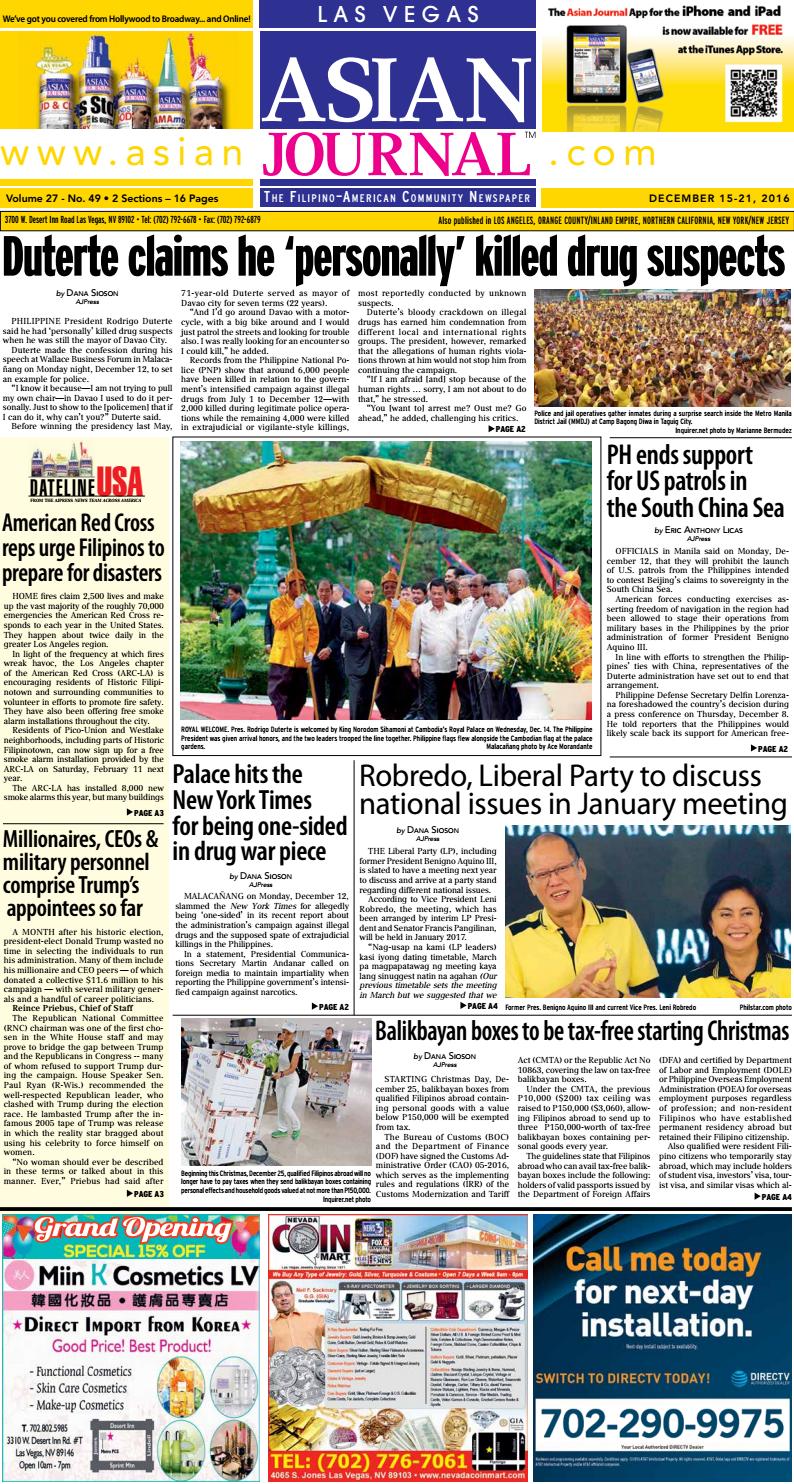 Las Vegas Edition -- December 15 -- 21, 2016 by Asian Journal Community ...