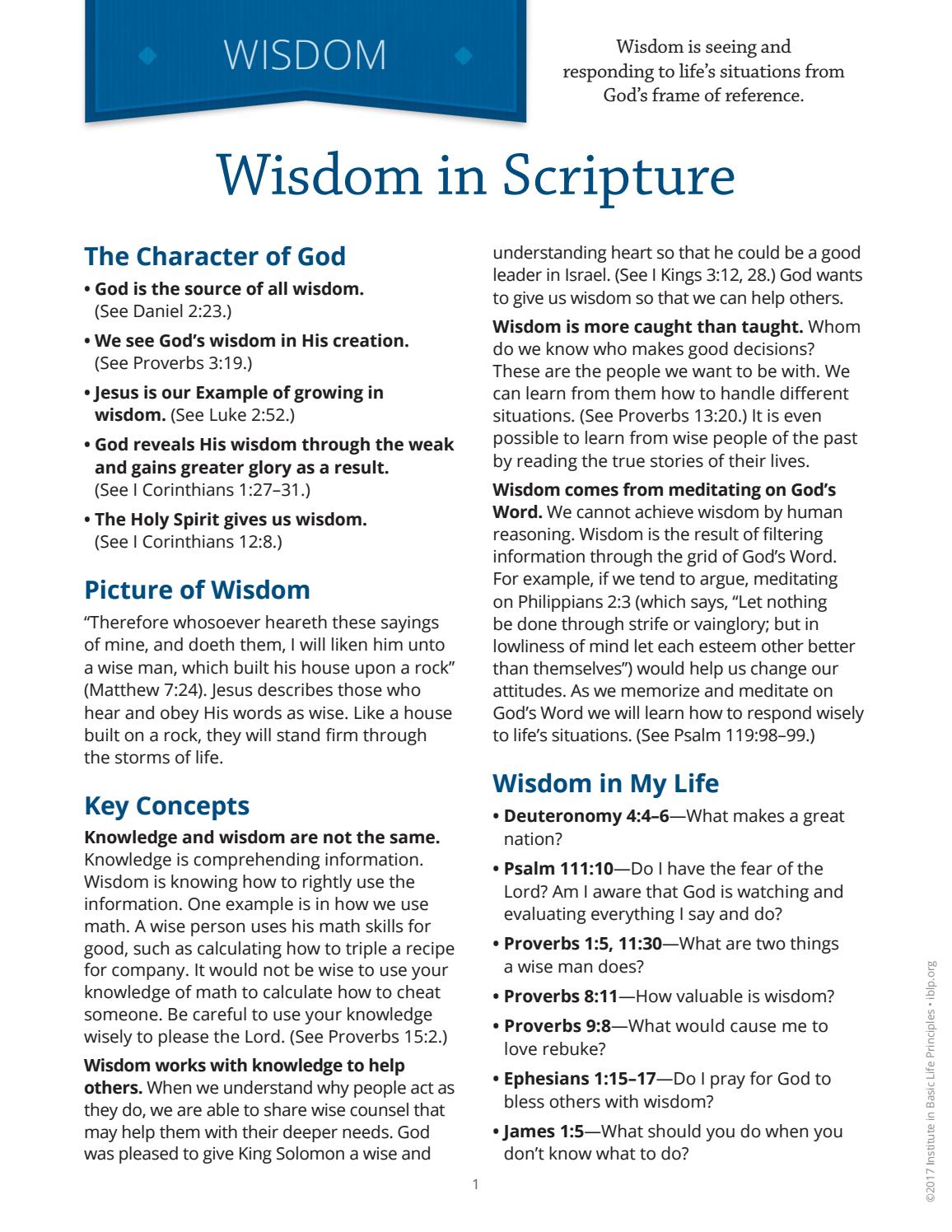Wisdom Biblical Character Curriculum by Institute in Basic Life ...