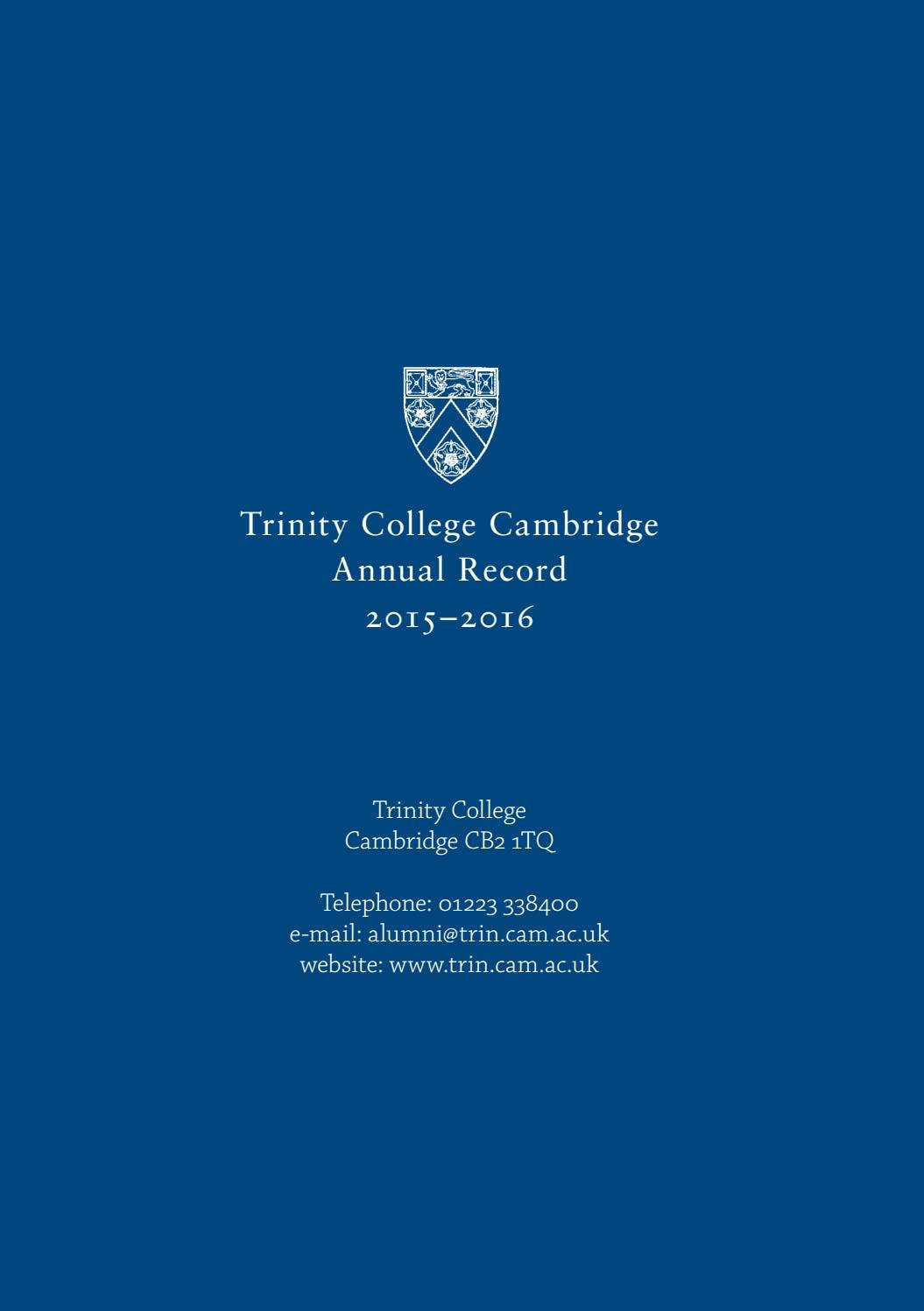 Trinity College Annual Record 2016 by Trinity College Cambridge - Issuu
