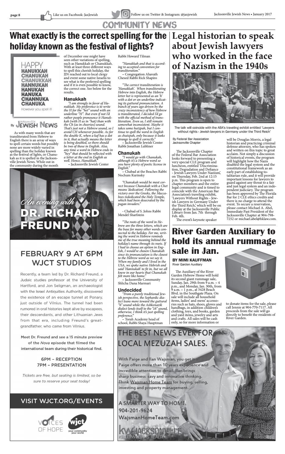 Jacksonville Jewish News - January 2017 by Northeast Florida Jewish ...