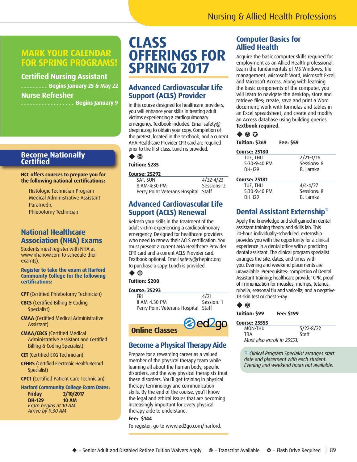 HCC CET Schedule of Classes - Spring 2017 by Harford Community College ...