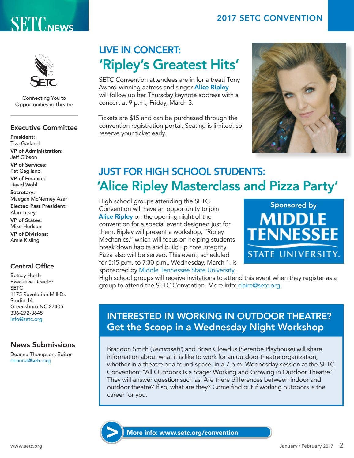SETC News January/February 2017 by Southeastern Theatre Conference - Issuu