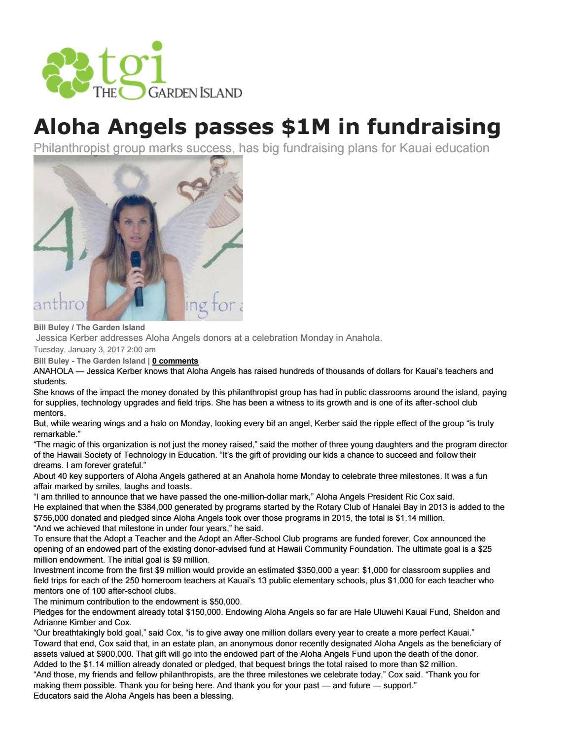 Aloha Angels passes $1m in fundraising by Hawaii Community Foundation ...