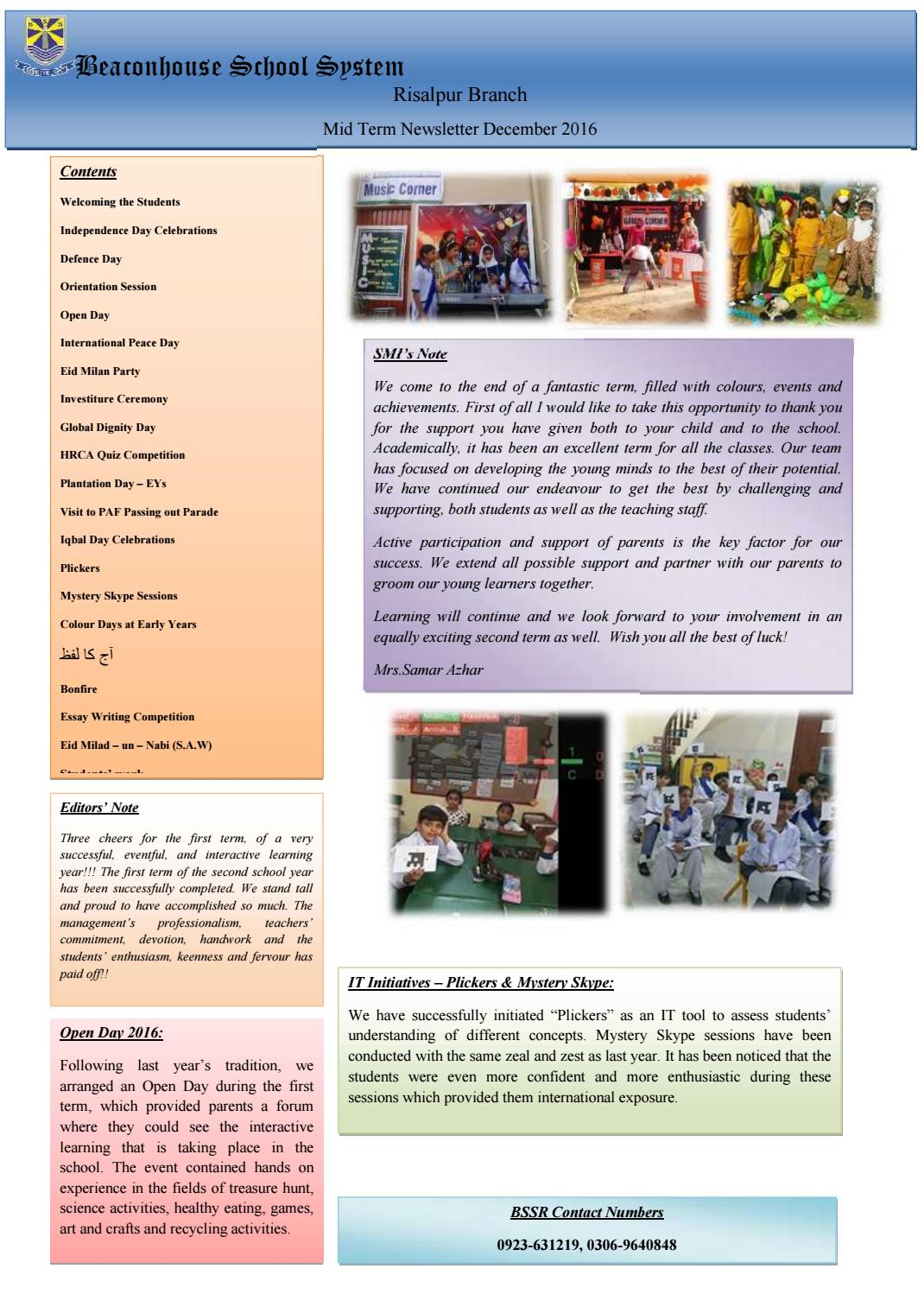 Newsletter 1st Term 2016-17 by Beaconhouse - Issuu