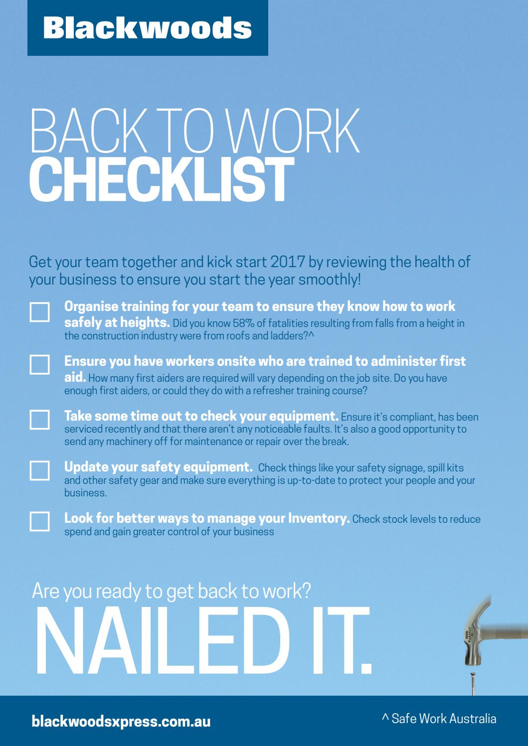 Blackwoods Xpress Back to work checklist by Blackwoods - Issuu
