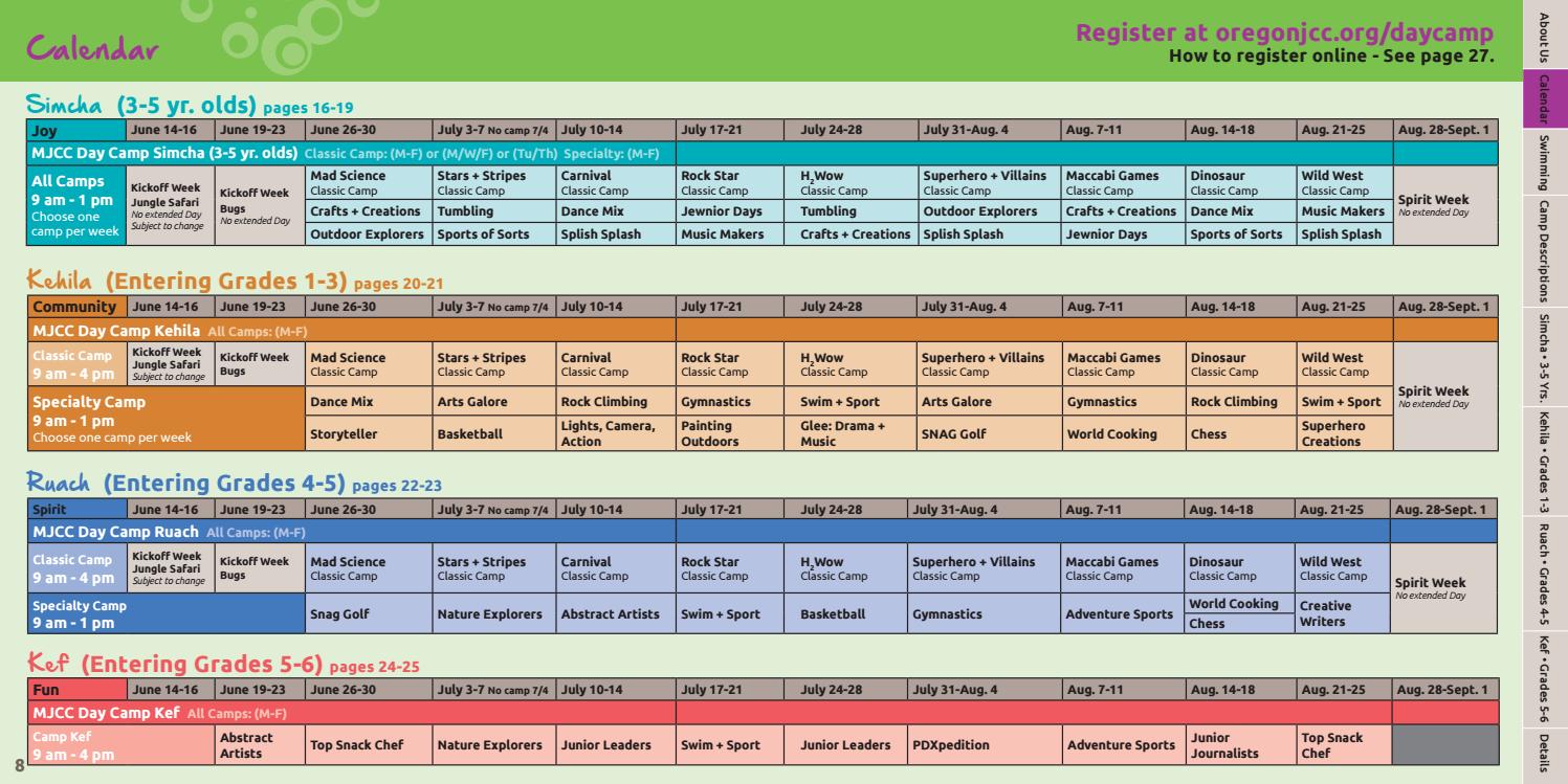 MJCC Day Camp Calendar Summer 2017 by Becky Hornsten - Issuu