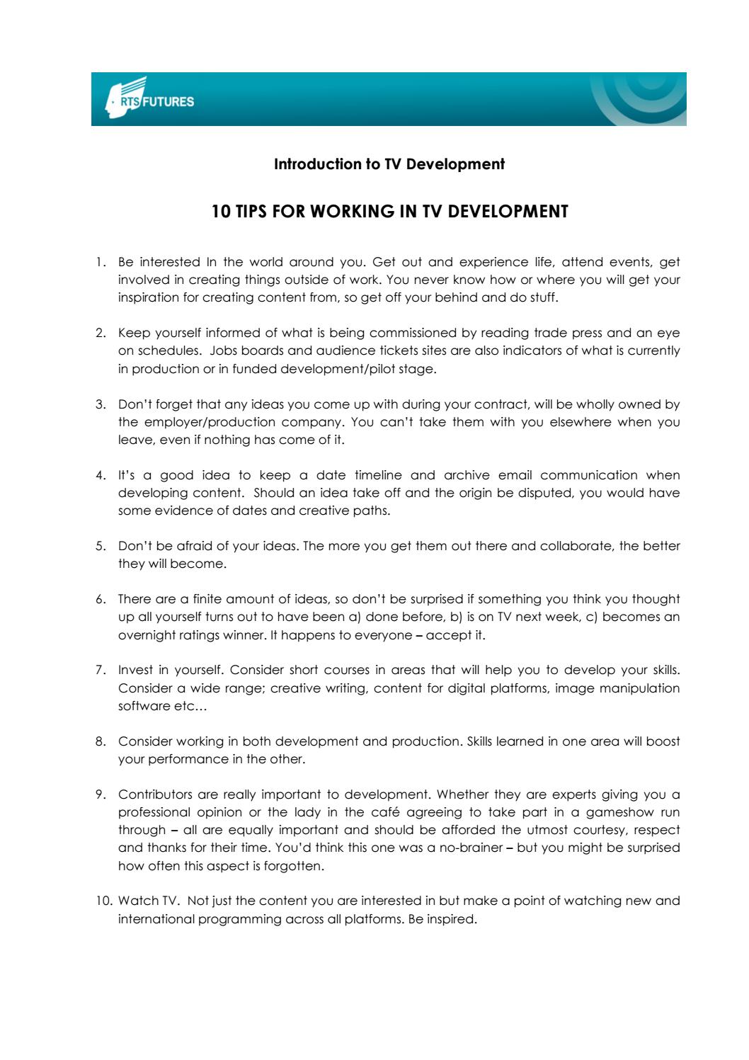 RTS Futures - 10 Tips for TV Development by RTStelevision - Issuu