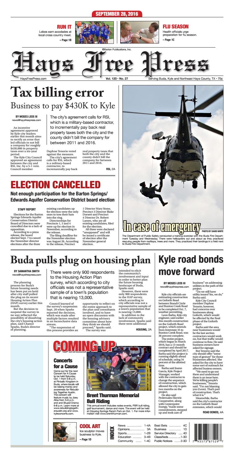 Sept. 28, 2016 Hays Free Press by Hays Free Press/News-Dispatch - Issuu