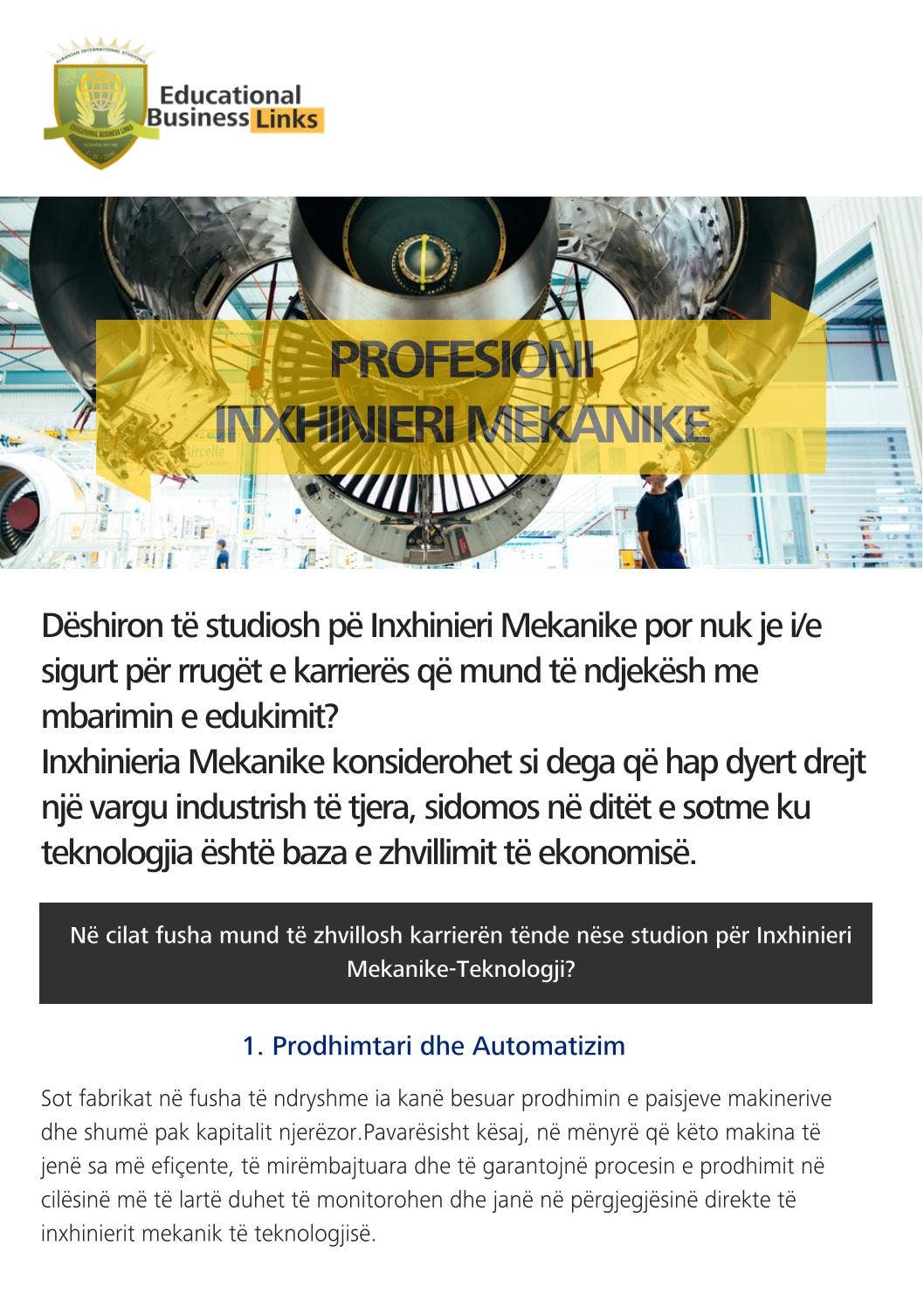 Inxhinieri Mekanike - Cilat jane profesionet? by Educational Business ...
